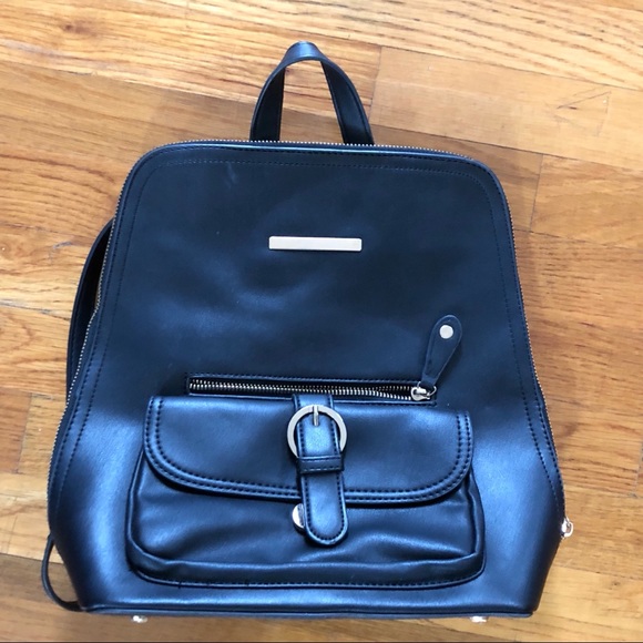 Bags | Black Faux Leather Backpack | Poshmark
